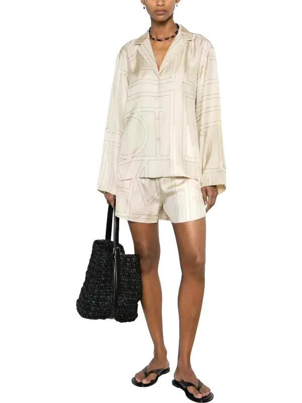 TOTEME Monogram Print Silk Shorts - Neutrals
