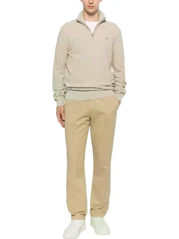 Gant Quarter-zip Logo Embroidered Sweater - Neutrals
