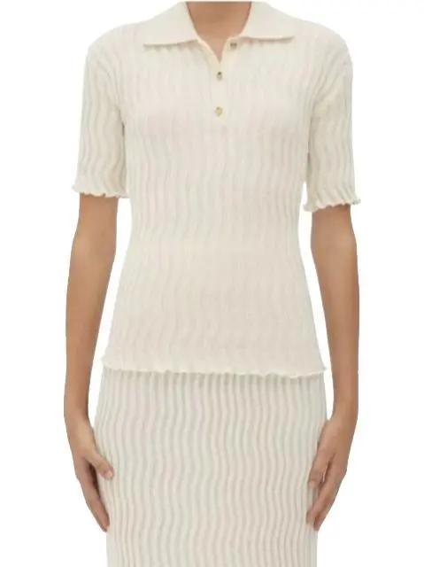 Bottega Veneta Ribbed Knit Polo Shirt - String