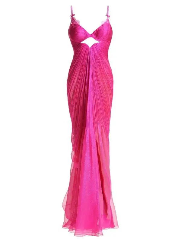 MARIA LUCIA HOHAN Pleated Gown With Lace Trim And Open Back - Pink