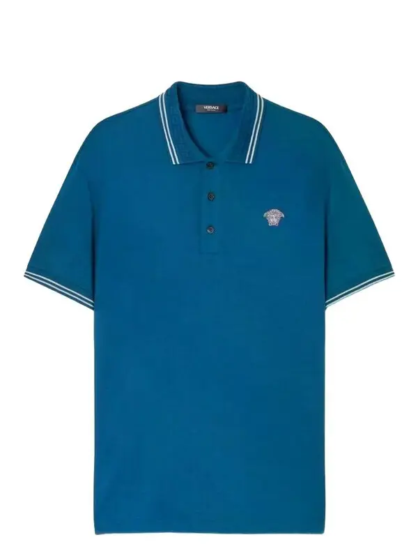 Versace Medusa Pop Embroidered Piqué Polo Shirt - Blue