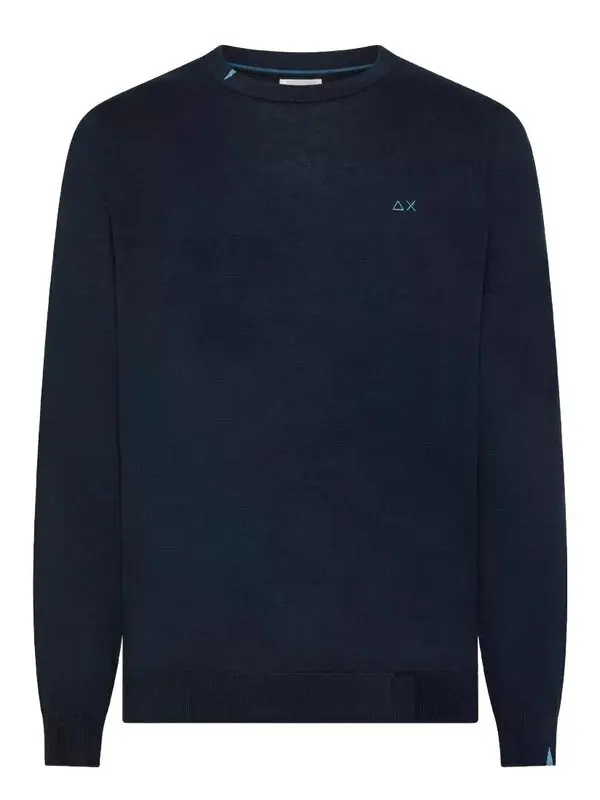 SUN 68 Embroidered Logo Crew Neck Cotton Jumper - Blue