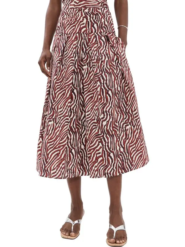 Proenza Schouler White Label Zebra Print Pleated Midi Skirt - Rust/cream Multi