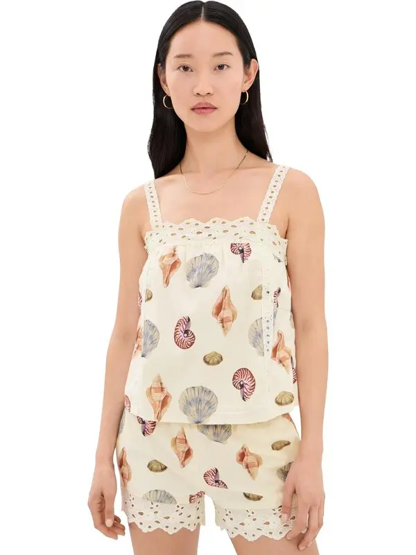 BAILEY ROSE Shell Print Sleeveless Square Neck Blouse - Cream