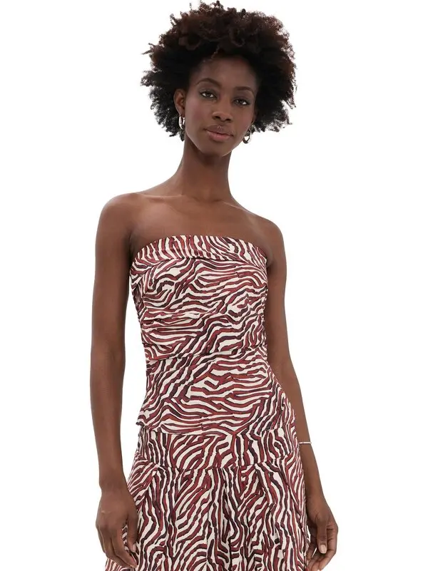 Proenza Schouler White Label Strapless Zebra Print Poplin Top - Rust/cream Multi