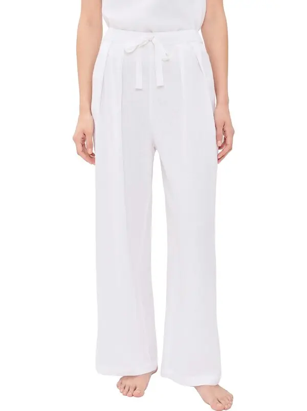 Eberjey Linen Blend Relaxed Wide Leg Pants - White