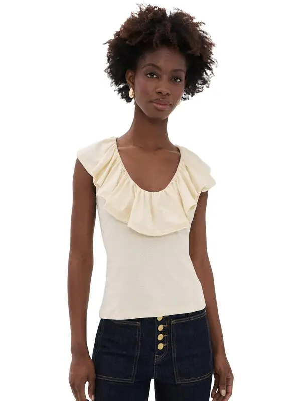 Ulla Johnson Elsie Ruffled Neck Cotton Top - Cowrie