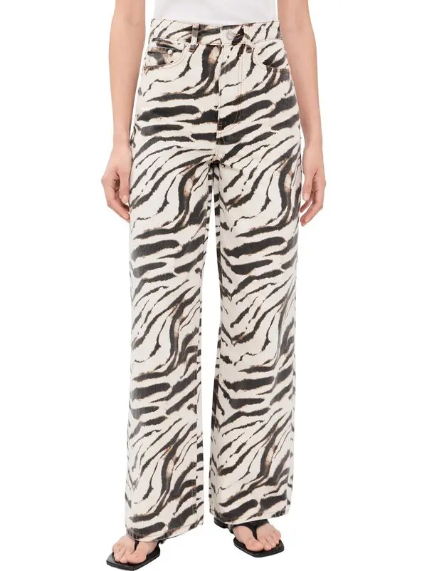GANNI Zebra Print Denim Jeans - Egret