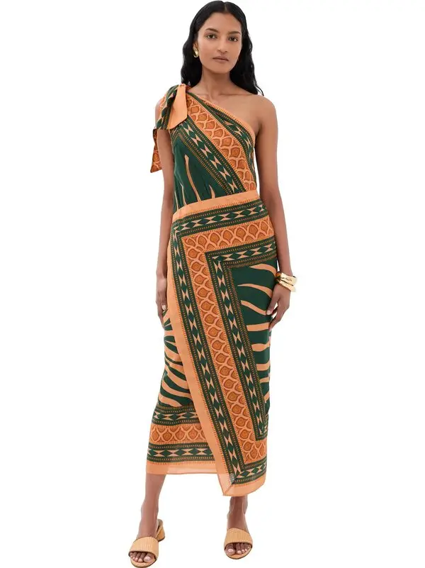 Johanna Ortiz Embracing Courage Geometric Print Halter Neck Dress - Dark Green/camel
