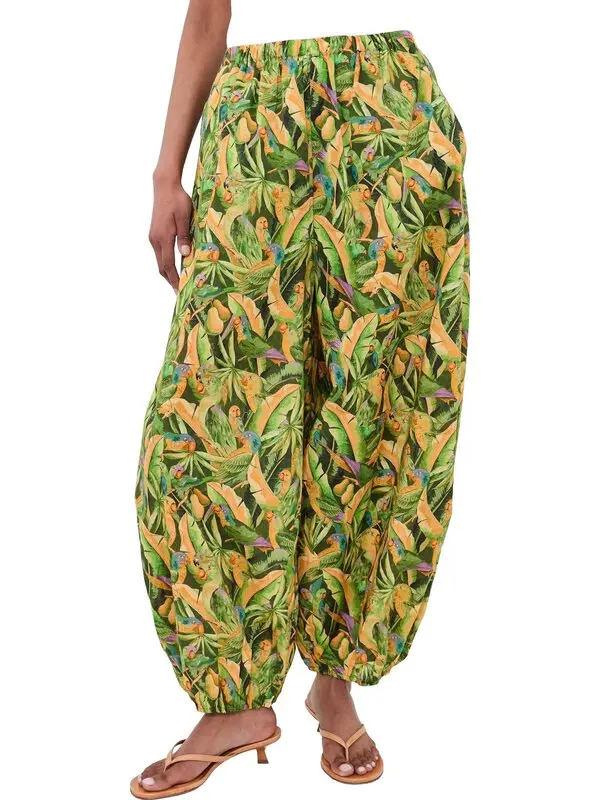 Farm Rio Botanical Print Balloon Pants - Parrots Forest Green