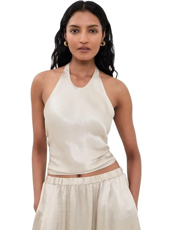 Enza Costa Textured Satin Halter Scarf Top - Champagne