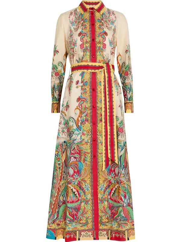 Etro Printed Cotton-poplin Belted Midi Shirt Dress - Multicoloured
