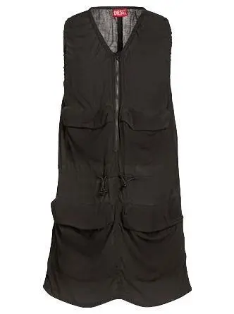 DIESEL® Sleeveless Crewneck Mini Dress With Embroidered Logo - Black