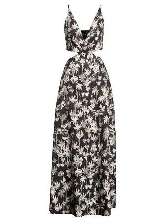 VICOLO Tropical Print Maxi Dress - Black
