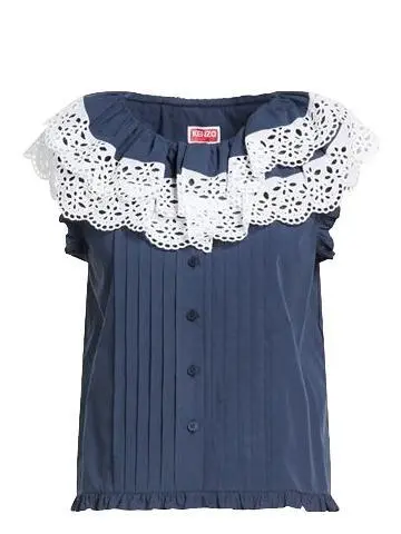 Kenzo Sleeveless Broderie Anglaise Trimmed Poplin Shirt - Navy