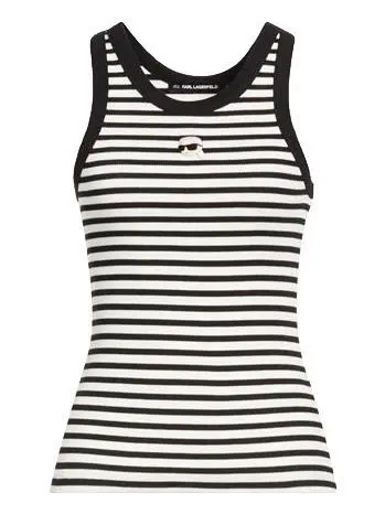 Karl Lagerfeld Ribbed Cotton-elastane Striped Tank Top - Black