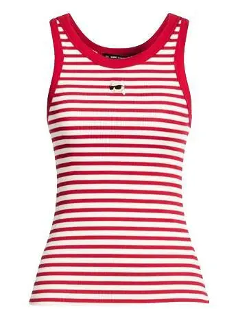 Karl Lagerfeld Ribbed Cotton-elastane Striped Tank Top - Red