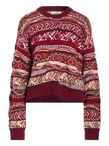 LANEUS Intarsia-knit Multicolor Crewneck Sweater - Red
