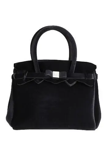 Save My Bag Velvet Tote With Bow Detail - Black