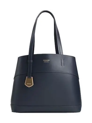 FERRAGAMO Calfskin Leather Tote Bag - Navy