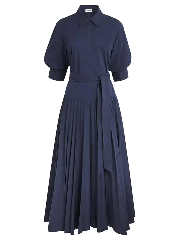 Simkhai Belted Maxi Shirt Dress With Pleated Skirt - Navy