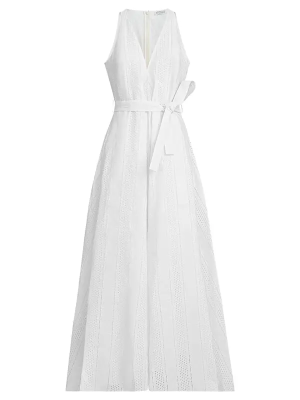 Brunello Cucinelli Techno Cotton Broderie Anglaise Maxi Dress - Beige