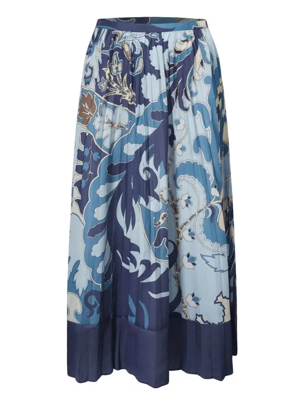 SMART AND JOY Pleated Midi Skirt With Print - Blue
