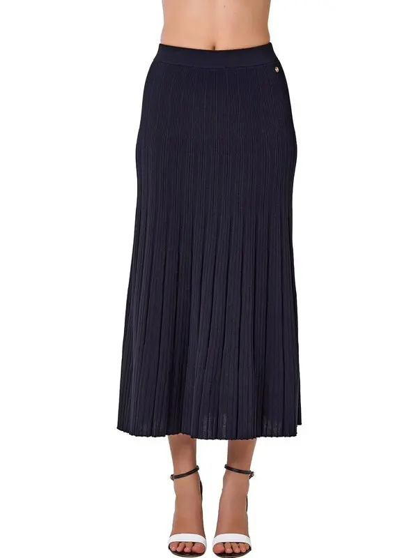 SMART AND JOY Long Pleated Cotton Knit Skirt - Black