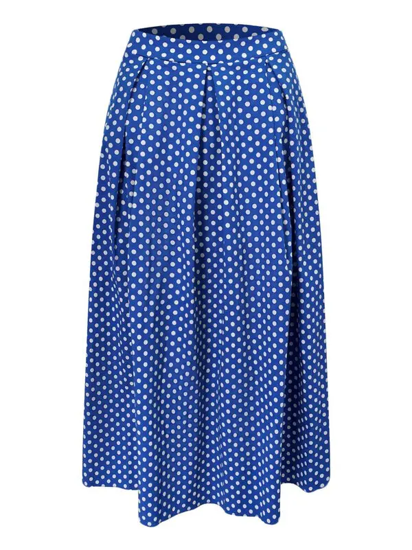SMART AND JOY Flared Midi Skirt With Polka Dots - Blue