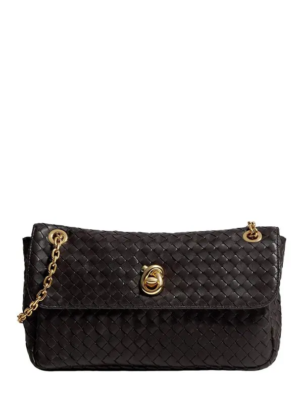 Bottega Veneta Madison Woven Lambskin Shoulder Bag - Espresso