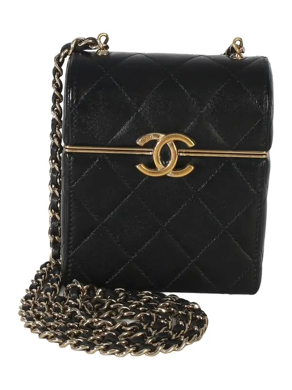 Chanel Quilted Lambskin Box Bag With Chain - Black