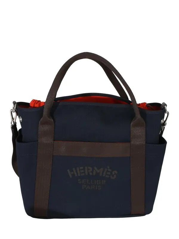 Hermès Bleu Navy Feu Canvas Grooming Bag - Blue