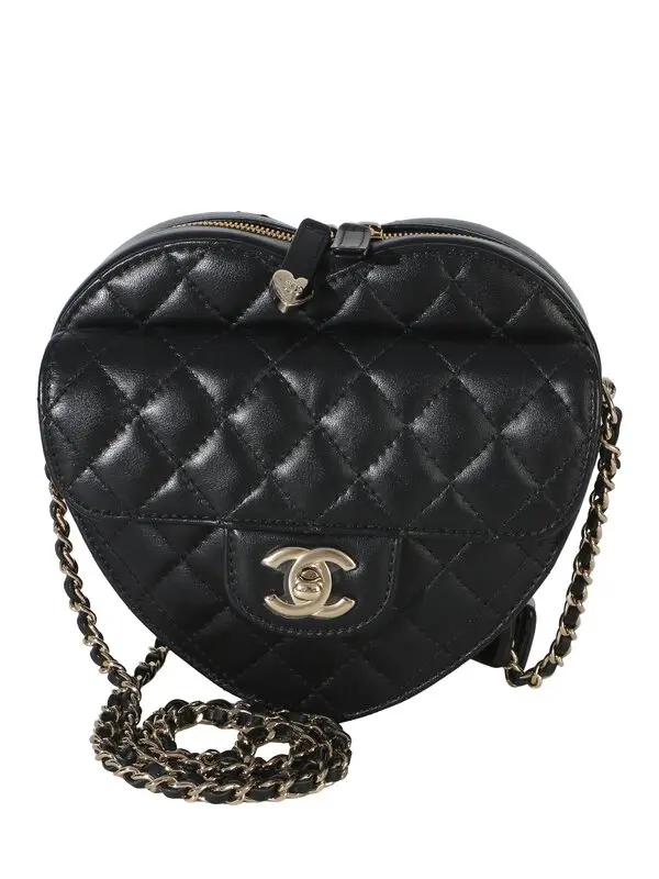 Chanel Quilted Lambskin Cc In Love Heart Bag - Black