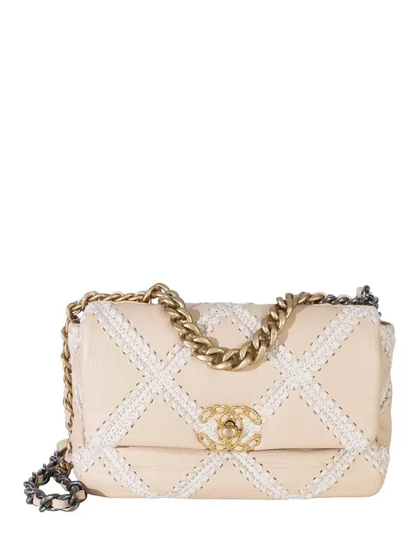 Chanel Calfskin Crochet 19 Flap Bag - Beige