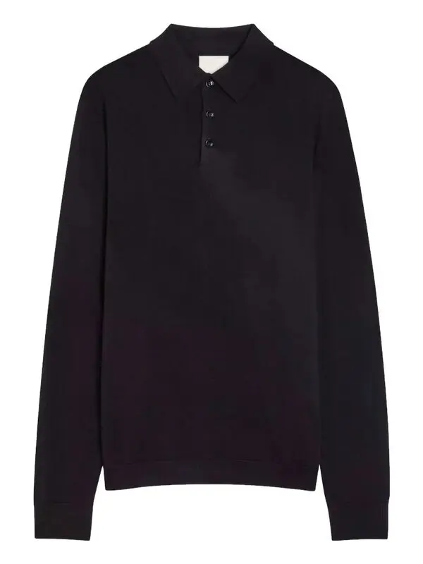 ALLUDE Long-sleeve Knitted Polo Shirt - Black