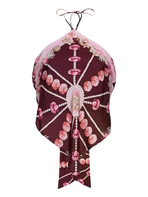 Cara Cara Seashell Print Halterneck Top - Red