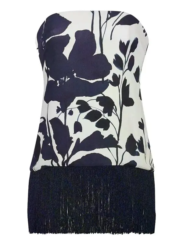 Cara Cara Floral Print Fringed Blouse - Blue