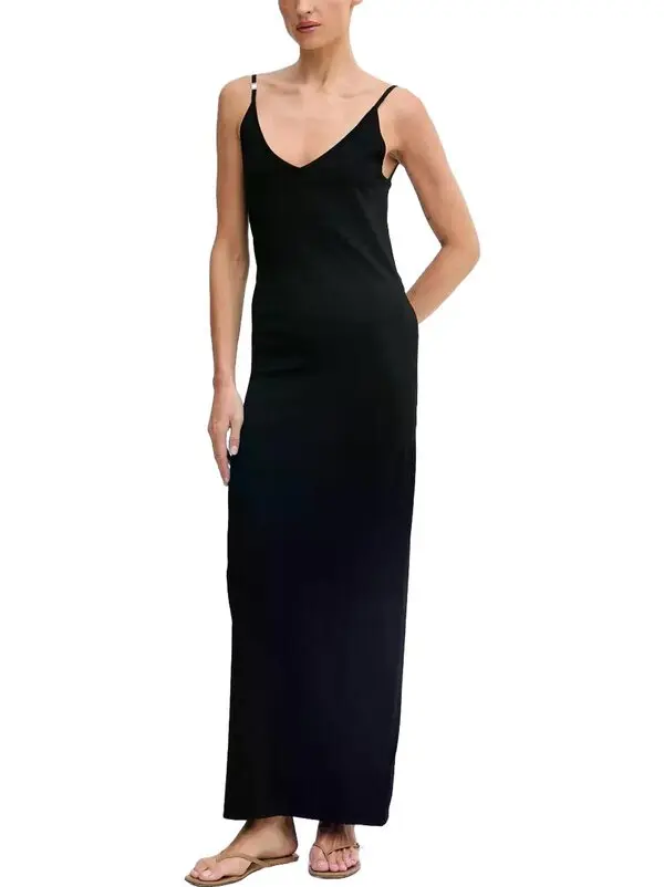 Guess Spaghetti Strap Maxi Dress With Logo Plaque - Black