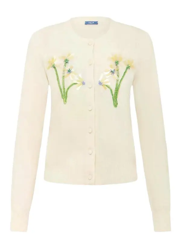 LEO LIN Claire Sequin Embellished Cardigan - Neutrals