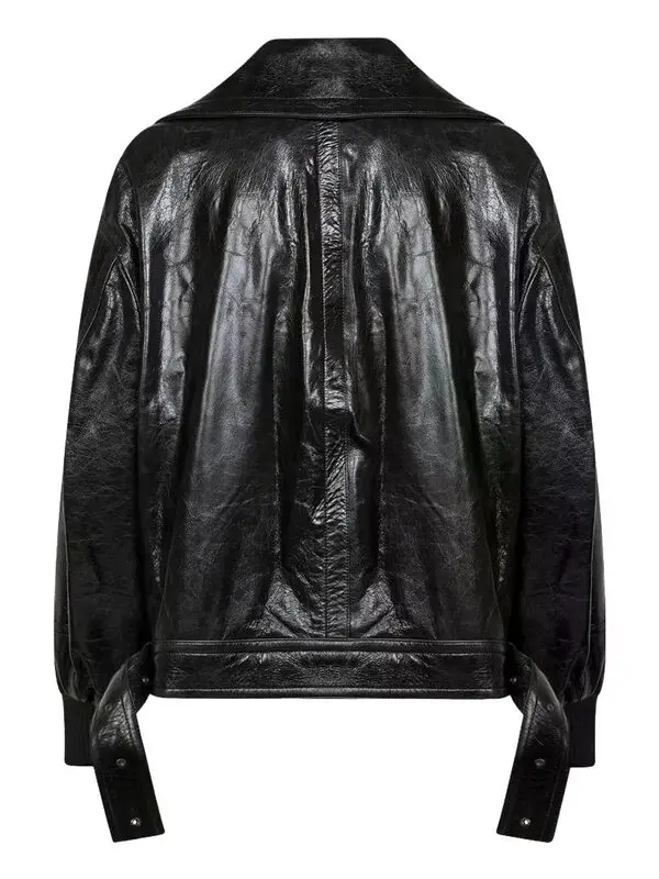 Co Asymmetrical Collar Leather Jacket - Black