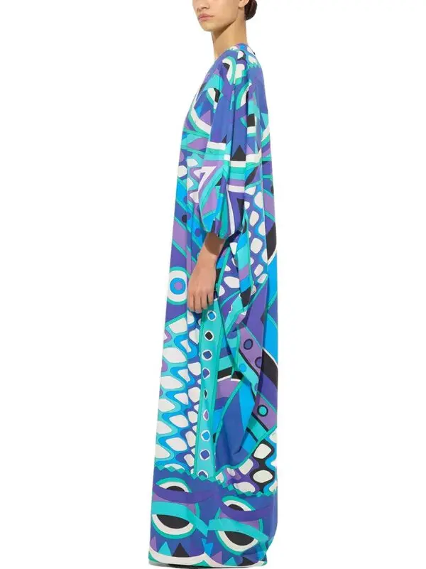 Emilio Pucci Vivara Print V-neck Kaftan - Blue