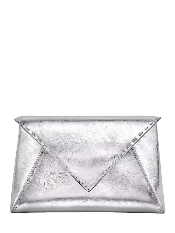 Tyler Ellis Small Lee Pouchet Leather Clutch Bag - Silver