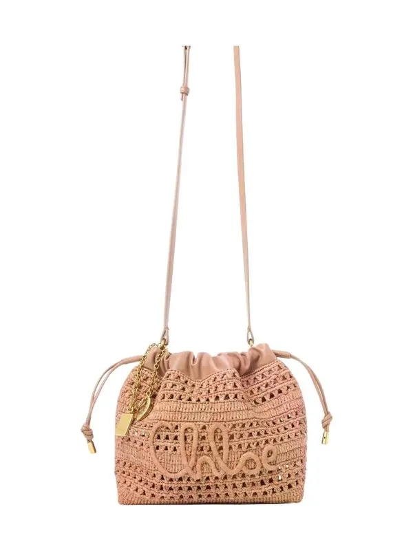 Chloé Woven Mini Bag With Embroidered Logo - Neutrals