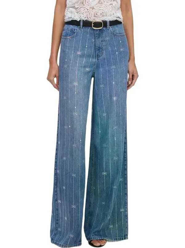 SELF-PORTRAIT Rhinestone Bow Jeans - Blue