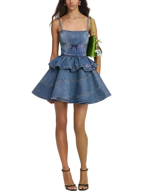 SELF-PORTRAIT Bow-motif Tiered Skirt Mini Dress - Blue