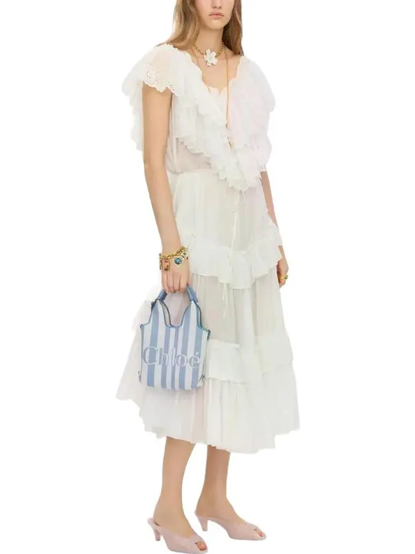 Chloé Striped Logo-print Mini Tote Bag - Blue