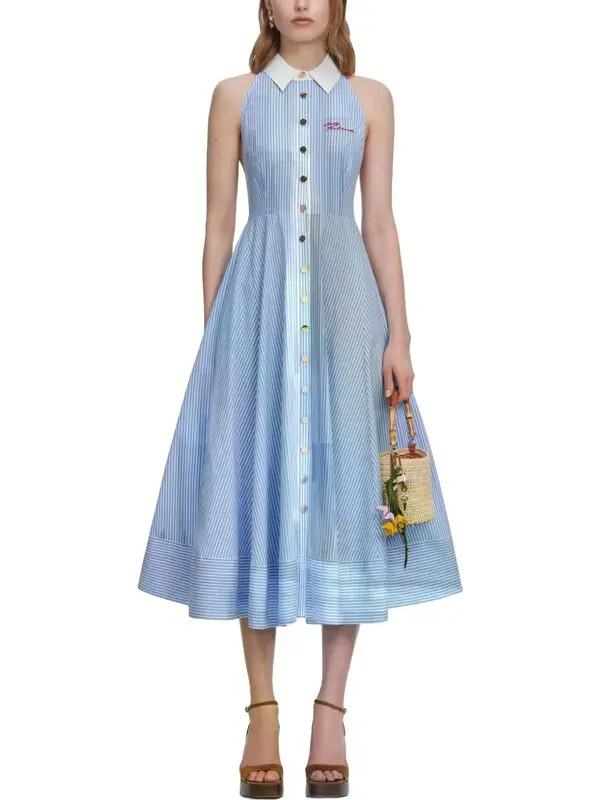 SELF-PORTRAIT Striped Halterneck Midi Dress - Blue