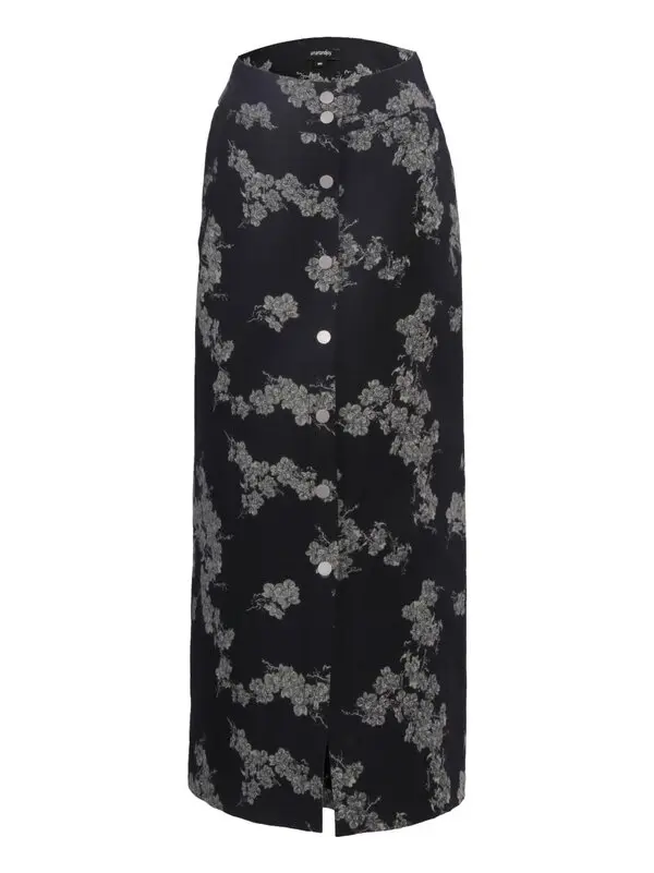 SMART AND JOY Denim Skirt With Front Slit - Blue