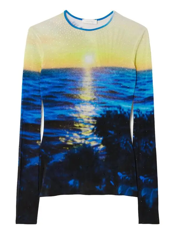 Rabanne Crystal-embellished Printed Jersey T-shirt - Blue