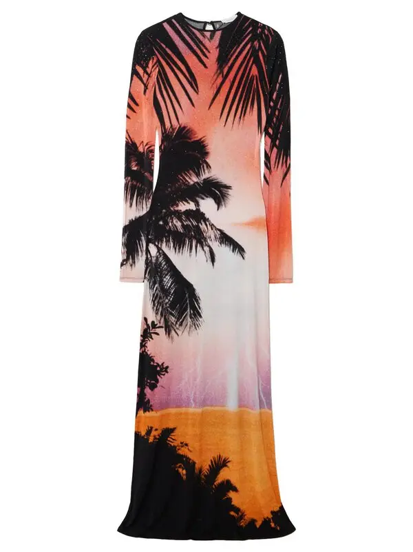 Rabanne Crystal-embellished Printed Stretch-jersey Midi Dress - Multi